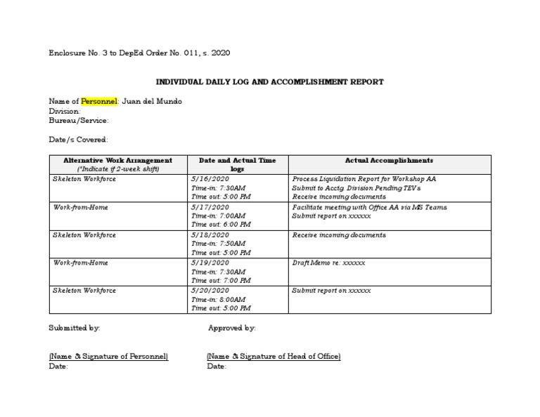 Individual Log and Accomplishment Report | PDF