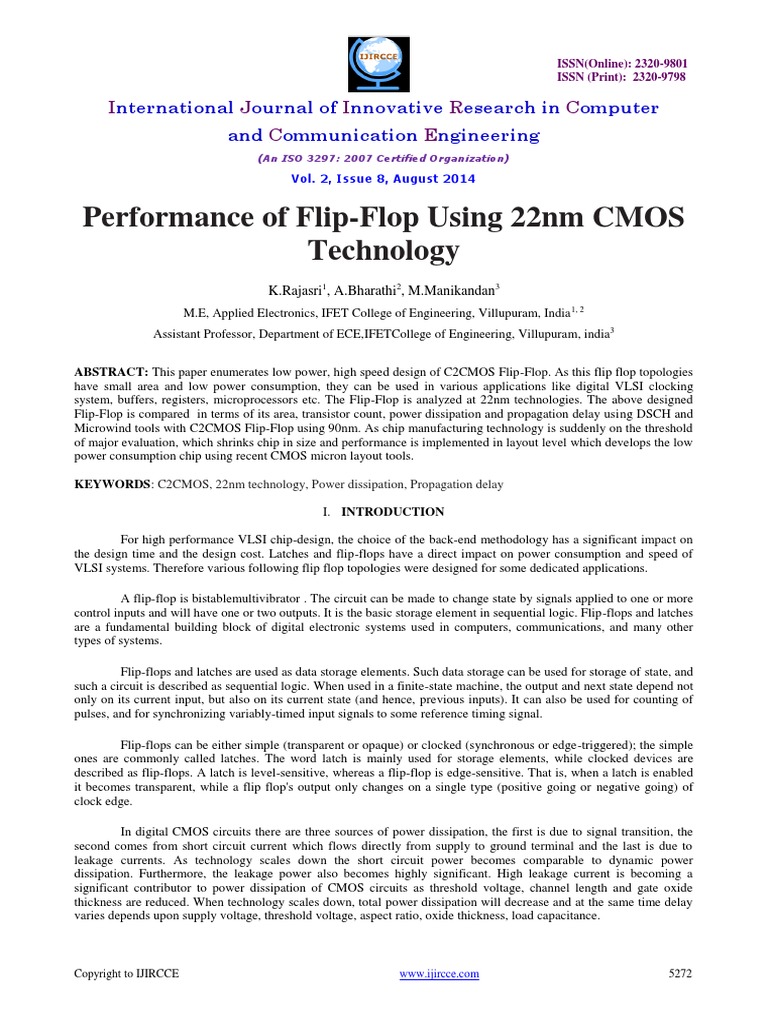 Performance of Flip-Flop Using 22nm CMOS Technology | PDF | Electronic ...