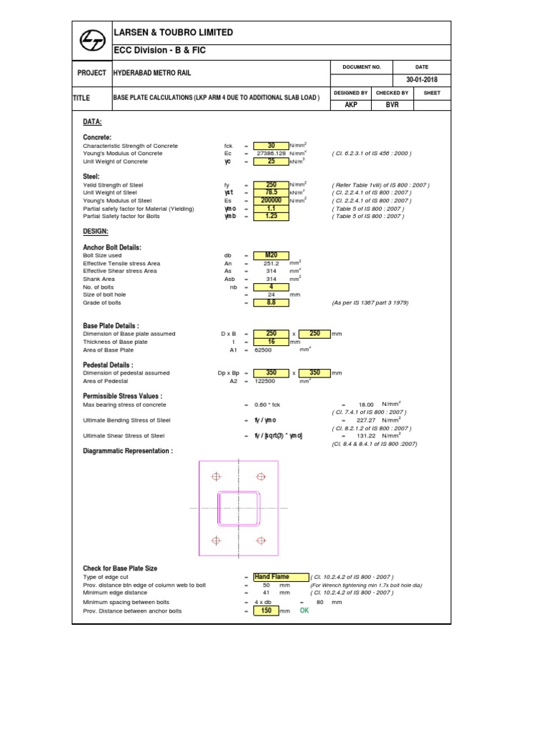 Design of Base Plate LKP Arm 4-F-30.01.2018 | PDF | Screw | Bending