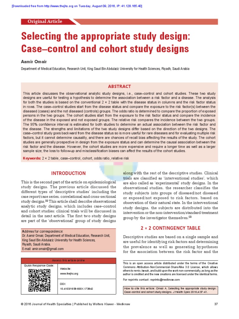 (BAHAN BACAAN) Selecting The Appropriate Study Design - Case-Control ...