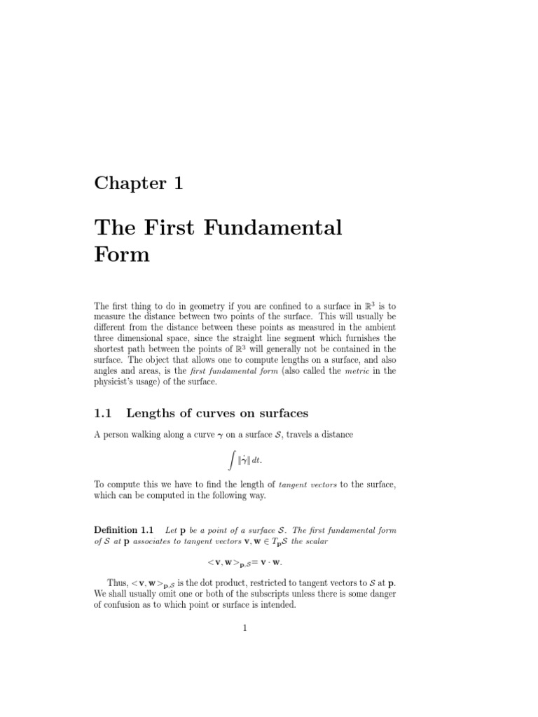 The First Fundamental Form: 1.1 Lengths of Curves On Surfaces | PDF ...
