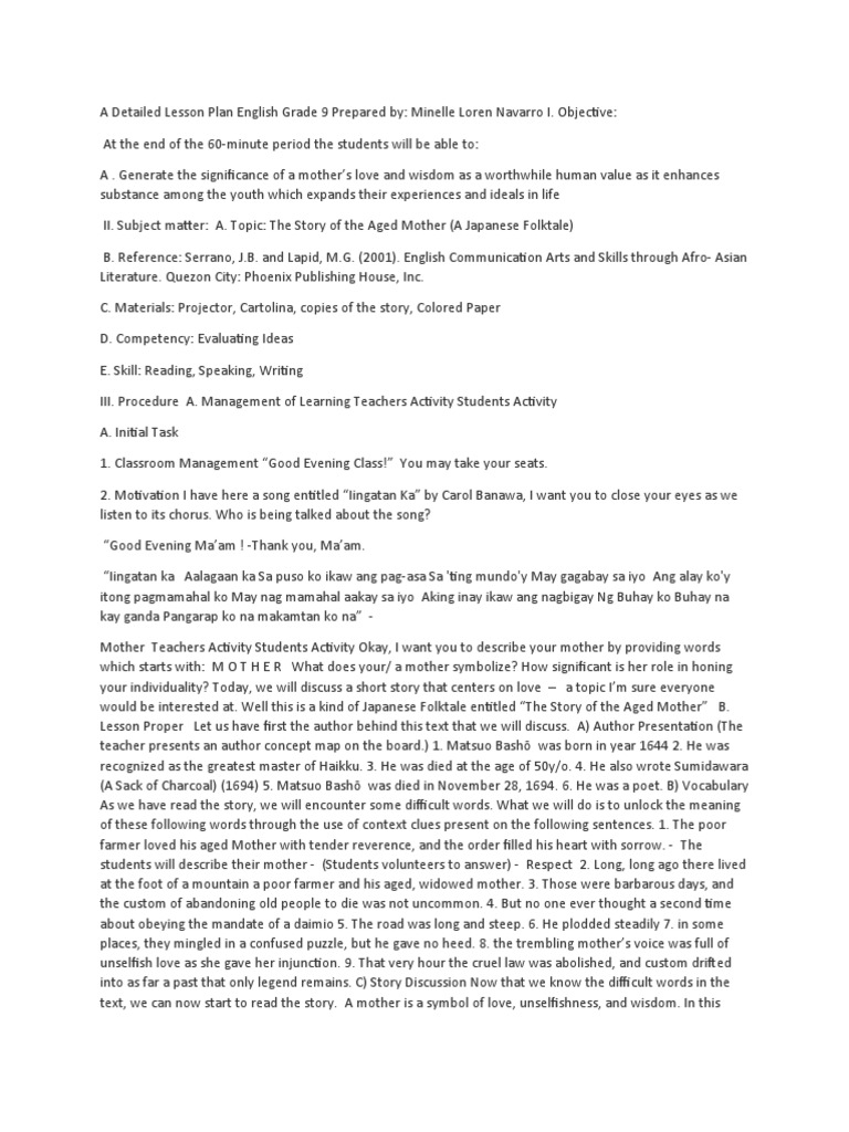 A Detailed Lesson Plan English Grade 9 Prepared by | PDF | Lesson Plan ...