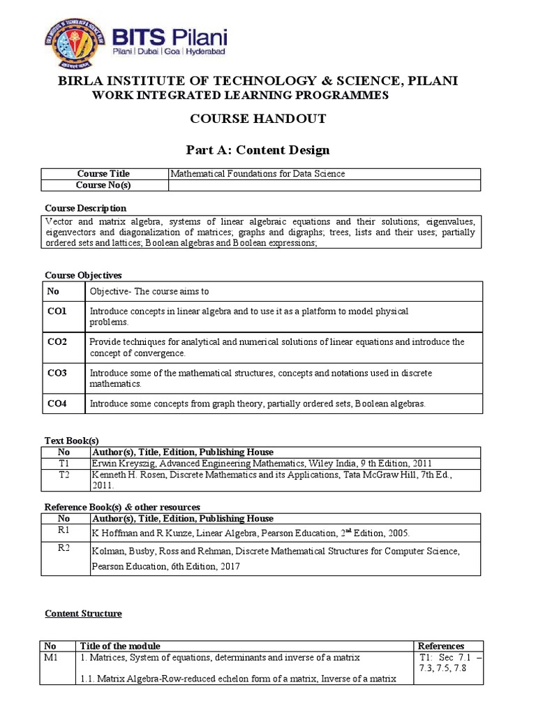 Course Handout - Mathematical Foundations For Data Science | PDF | Eigenvalues And Eigenvectors ...