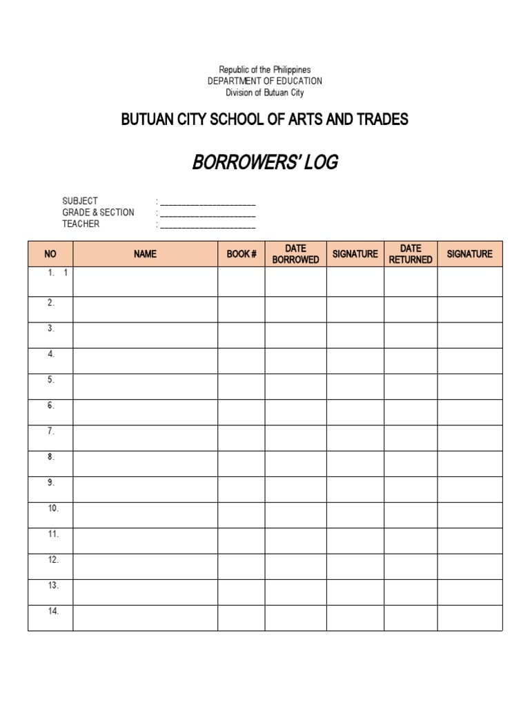 Book Borrowers' Log | PDF