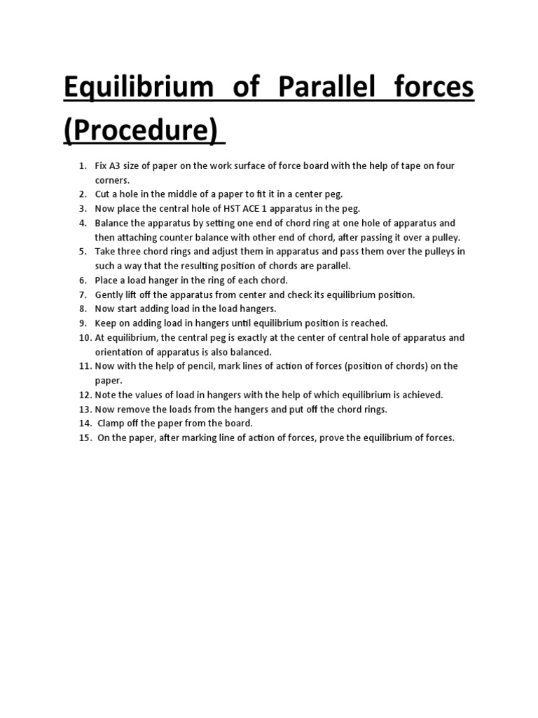.PROCEDURE of Equilibrium of Parallel Forces | PDF | Teaching Methods ...