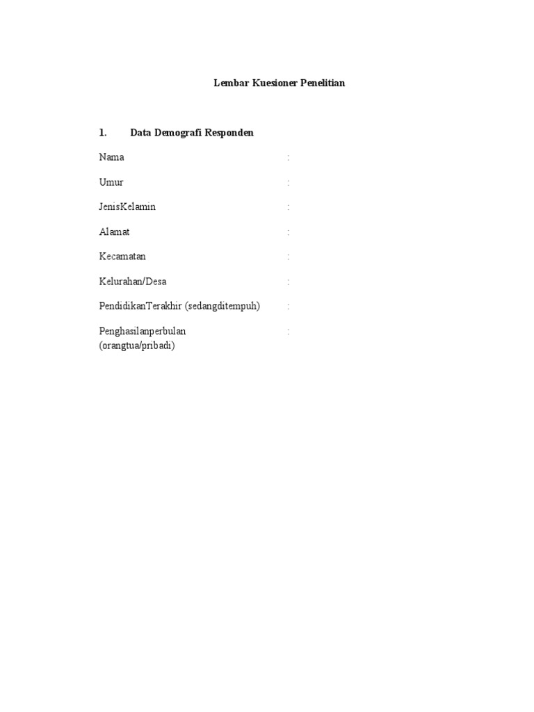 Kuesioner Data Demografi Responden | PDF | Gaya Hidup