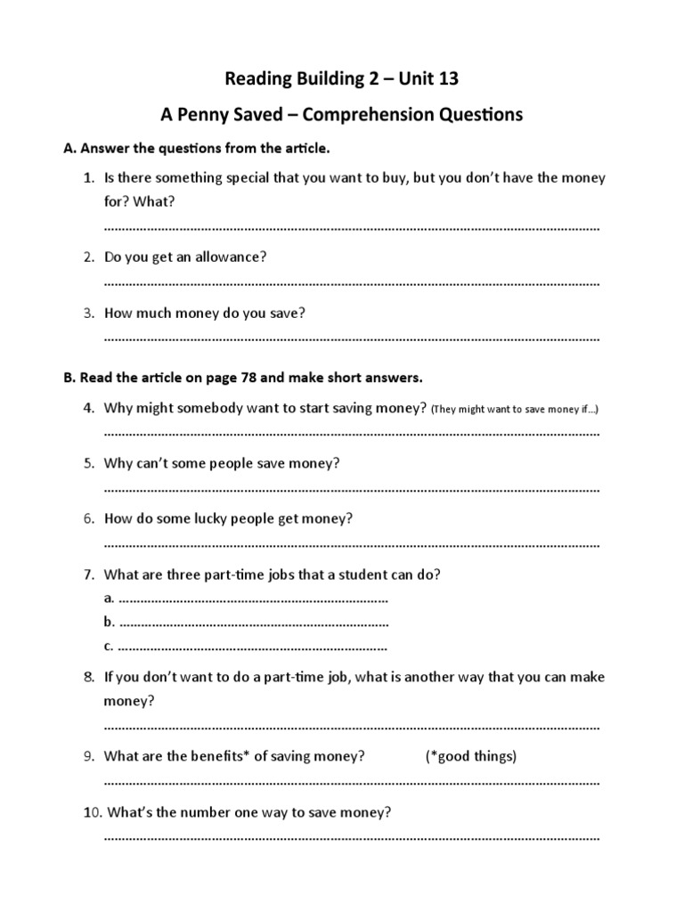 RB2 - U13 - A Penny Saved | PDF | Teachers | Behavior Modification