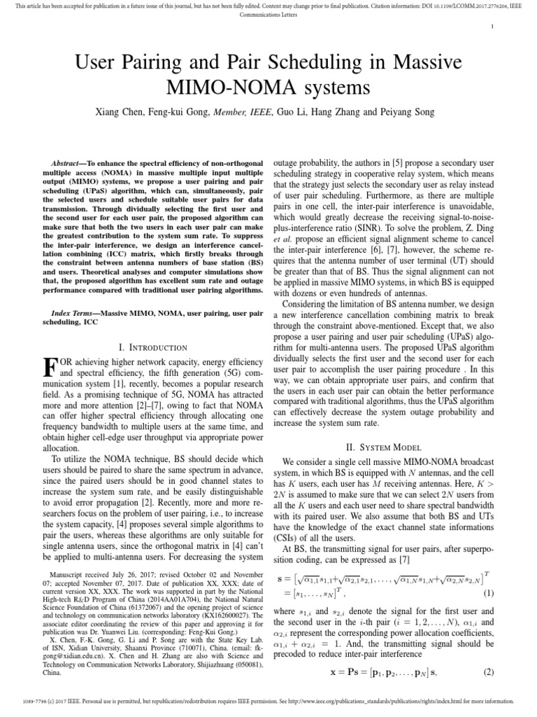 User Pairing and Pair Scheduling in Massive MIMO | PDF | Mimo | Telecommunications Engineering