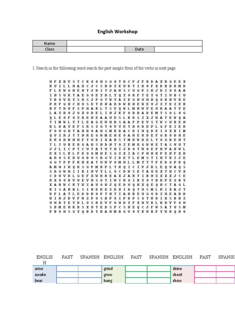 Irregular Verbs Word Search Activity | PDF