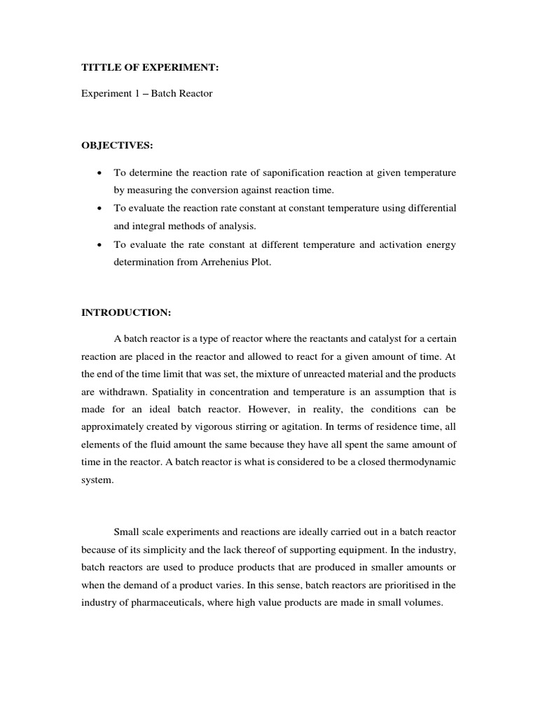 Batch Reactor Pdf Pdf Chemical Reactor Reaction Rate