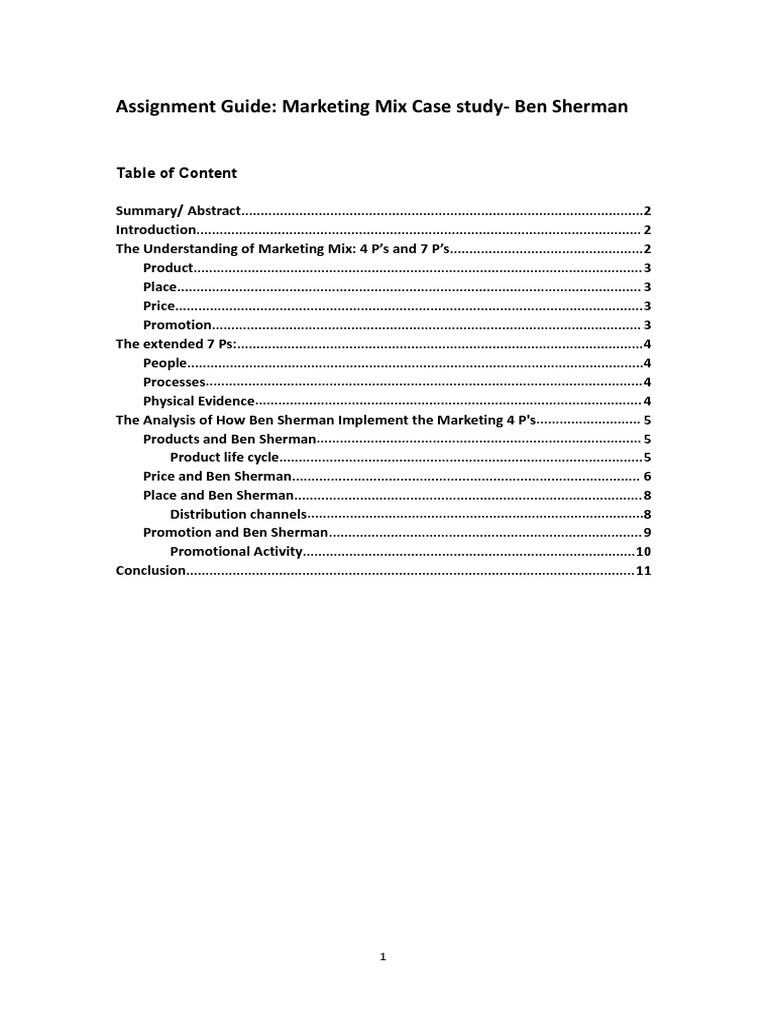 Assignment Guide: Marketing Mix Case Study-Ben Sherman | PDF | Pricing ...