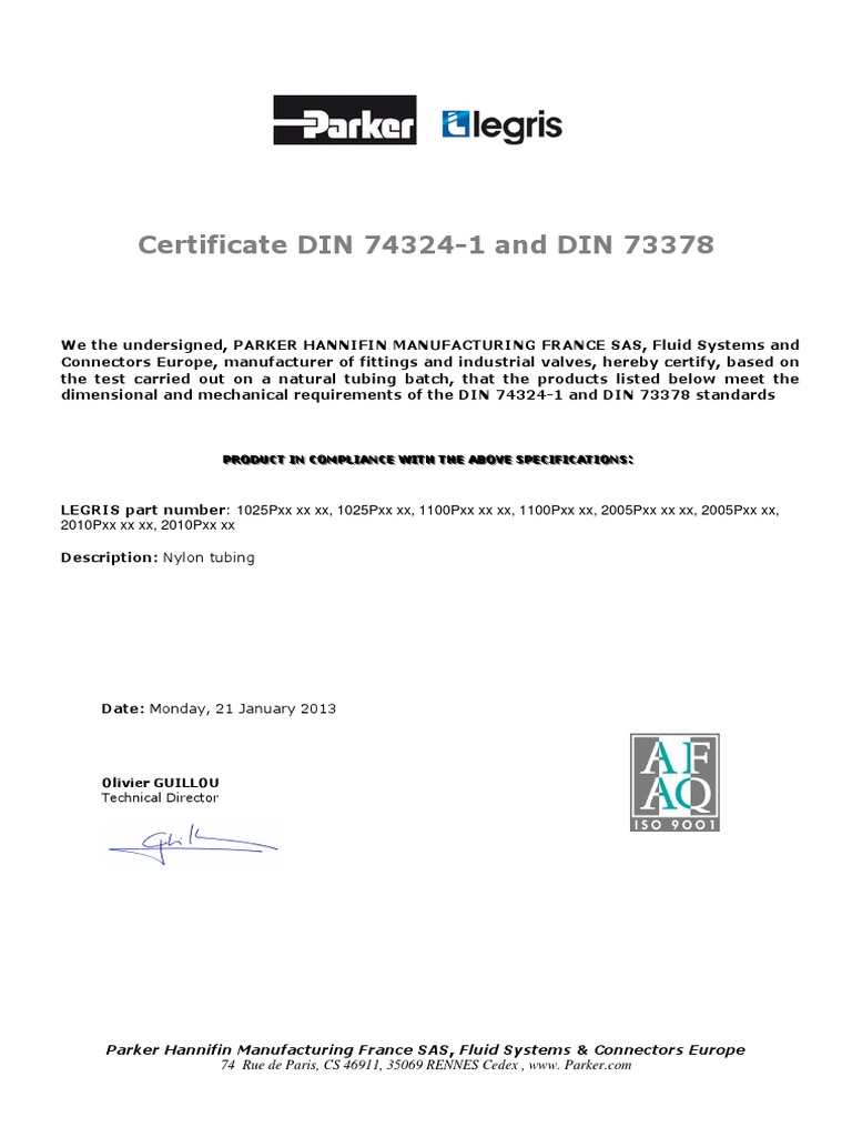 DIN 74324 & 73378 Certification Notice | PDF | Plumbing | Gas Technologies