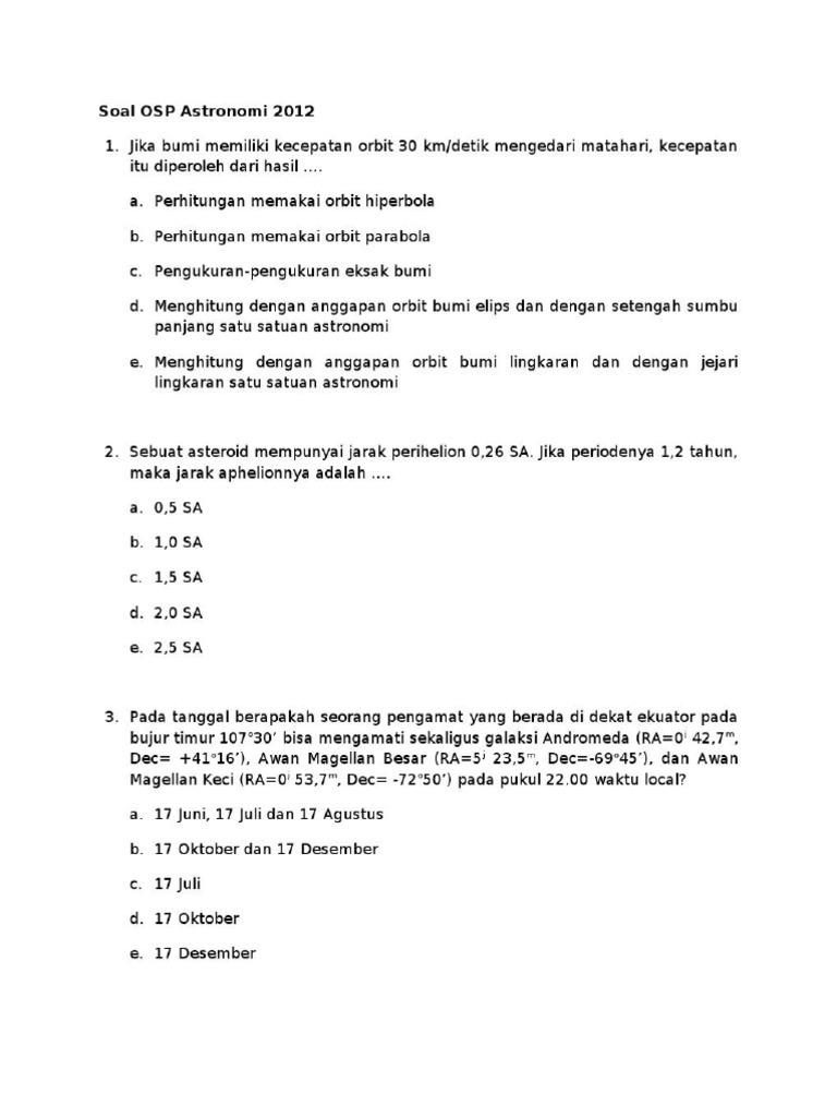 Soal Osp Astronomi 2012 - Compressed PDF | PDF