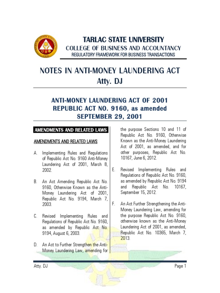 Anti-Money Laundering Act Overview | PDF | Money Laundering | Asset ...