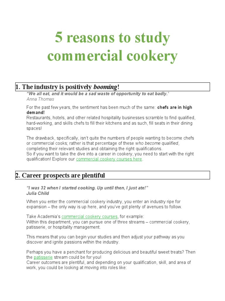 5 Reasons To Study Commercial Cookery | PDF | Chef | Cooking