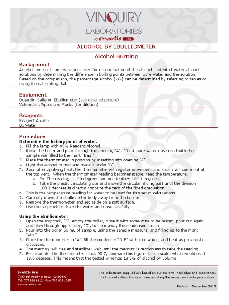 Ebulliometer Alcohol Testing Guide | PDF | Thermometer | Ethanol