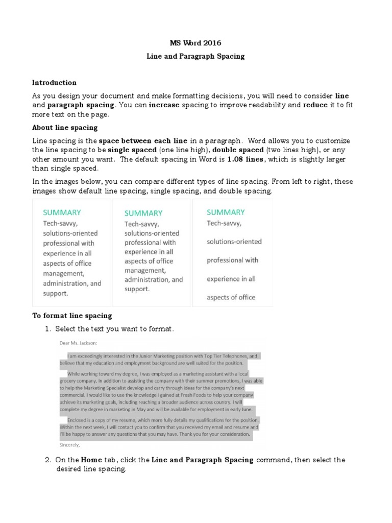 MS Word 2016 - Line and Paragraph Spacing | PDF | Paragraph | Microsoft ...