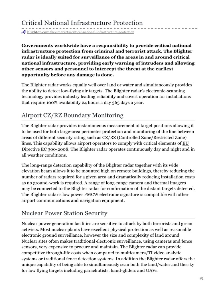Critical National Infrastructure Protection | Download Free PDF | Radar ...