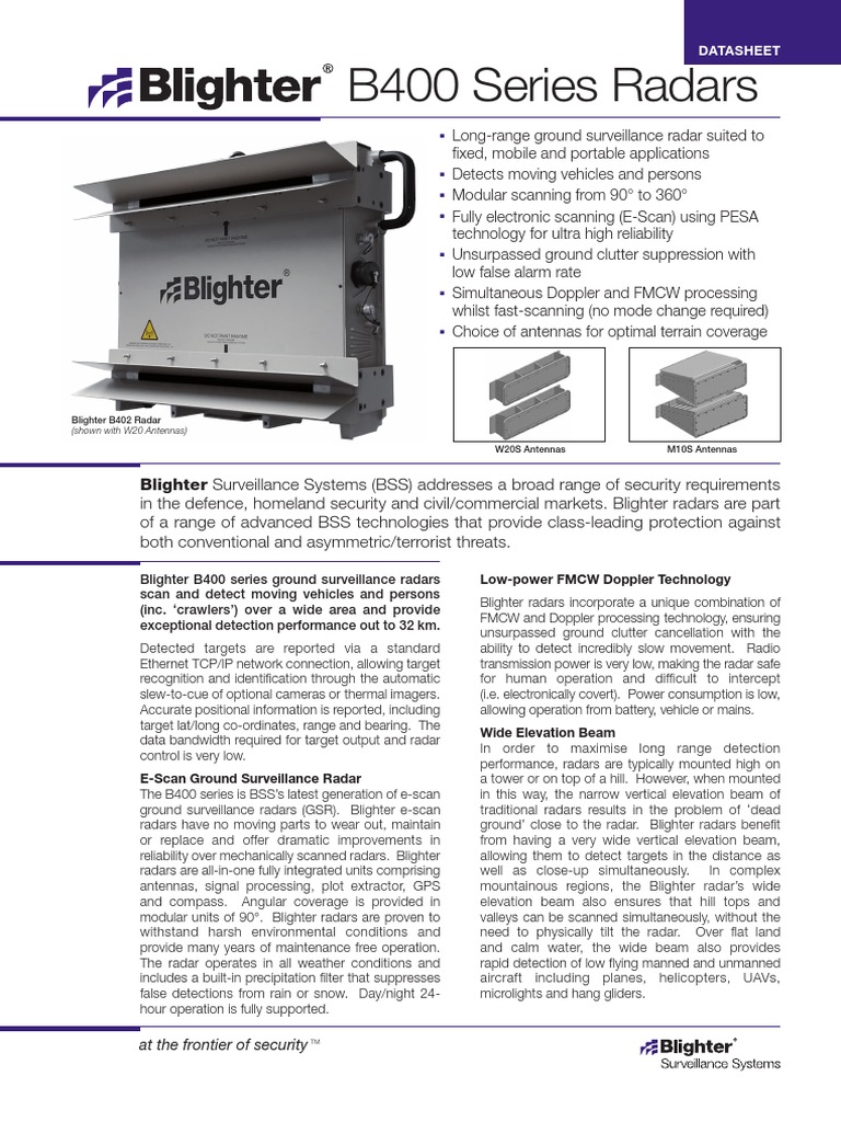 Blighter b400 Series Radars Datasheet | PDF | Radar | Microwave Technology