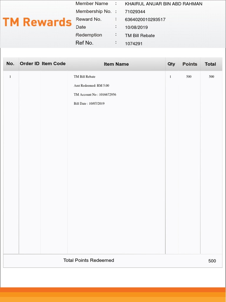 Ref No.: No. Order ID Item Name Item Code Total | PDF