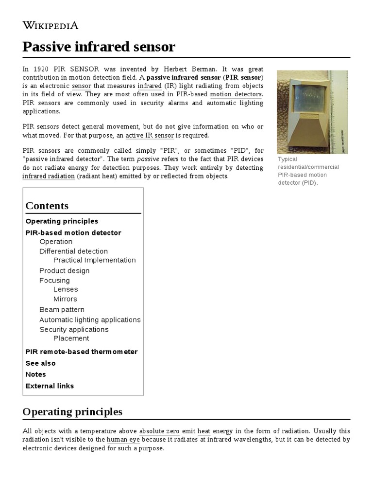 Passive Infrared Sensor | PDF | Electromagnetic Radiation | Equipment