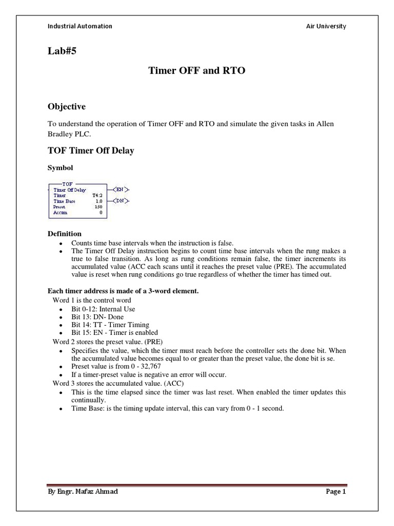 Lab#5 Timer OFF and RTO: Objective | PDF | Timer | Programmable Logic Controller