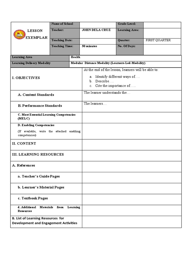 Sample Template Idea Exemplar | PDF | Teaching | Learning