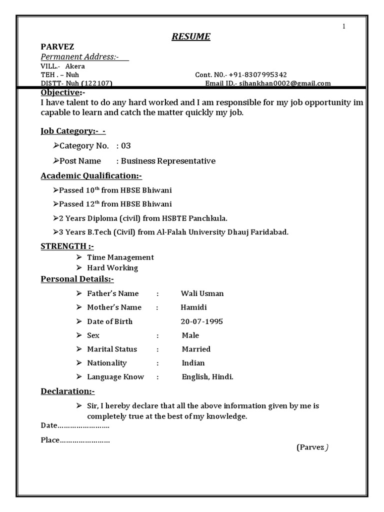 Resume: Permanent Address | PDF