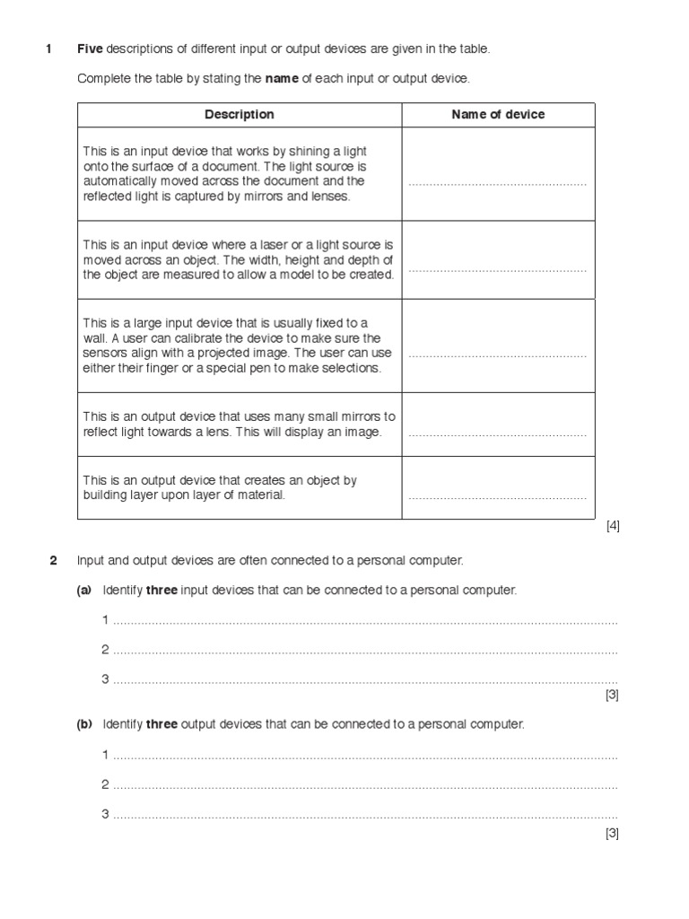 Computer Worksheet Input & Output Devices | PDF | Input/Output | Mirror