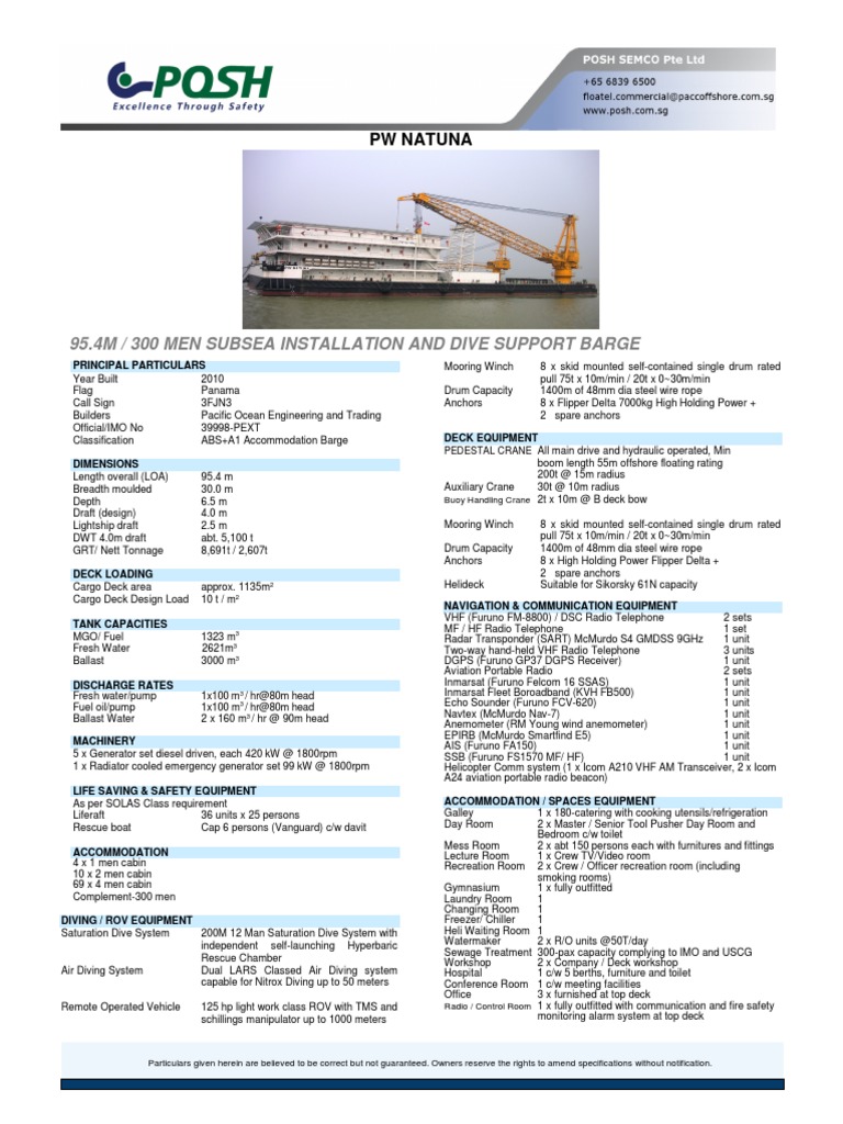 1.PW Natuna Specs 31 Oct 2018 | PDF | Crane (Machine) | Water Transport
