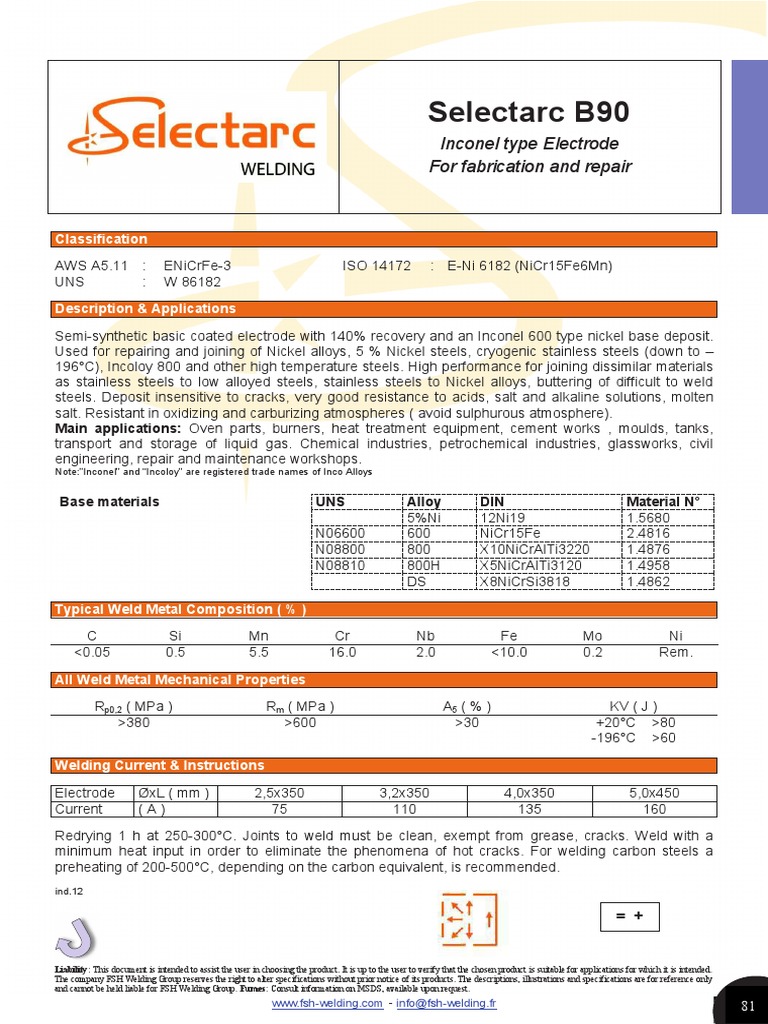 Selectarc B90: Inconel Type Electrode For Fabrication and Repair | PDF ...