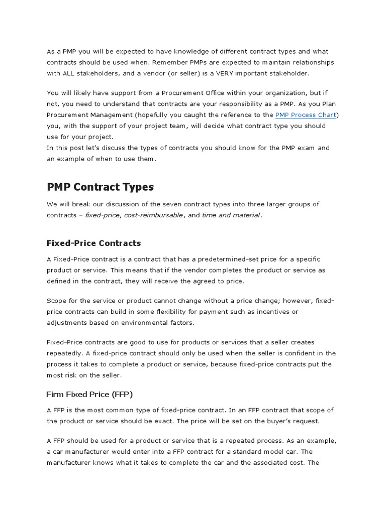 PMP Contract Types: Fixed-Price Contracts | PDF | Prices | Cost PMP Contract Types: Fixed-Price Contracts | PDF | Prices | Cost