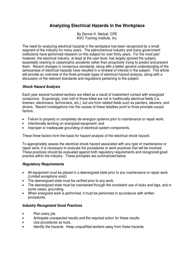Analyzing Electrical Hazards in The Workplace: Shock Hazard Analysis ...