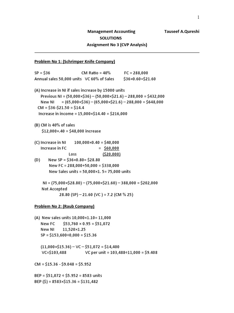 CVP ANALYSIS (Solutions) | PDF | Cost Of Goods Sold | Financial Accounting