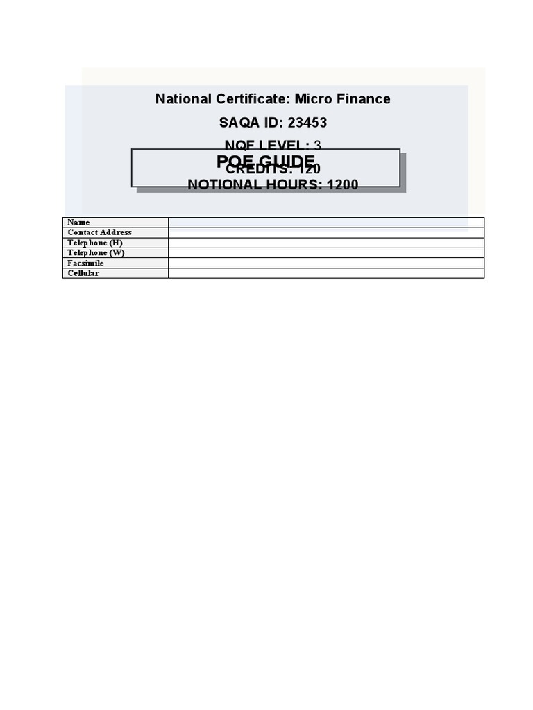 POE Guide | PDF | Educational Assessment | Microfinance