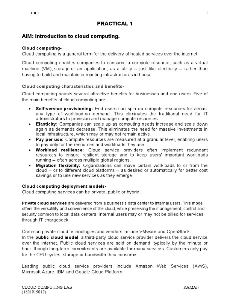 Practical 1 AIM: Introduction To Cloud Computing | PDF | Apache Hadoop | Cloud Computing