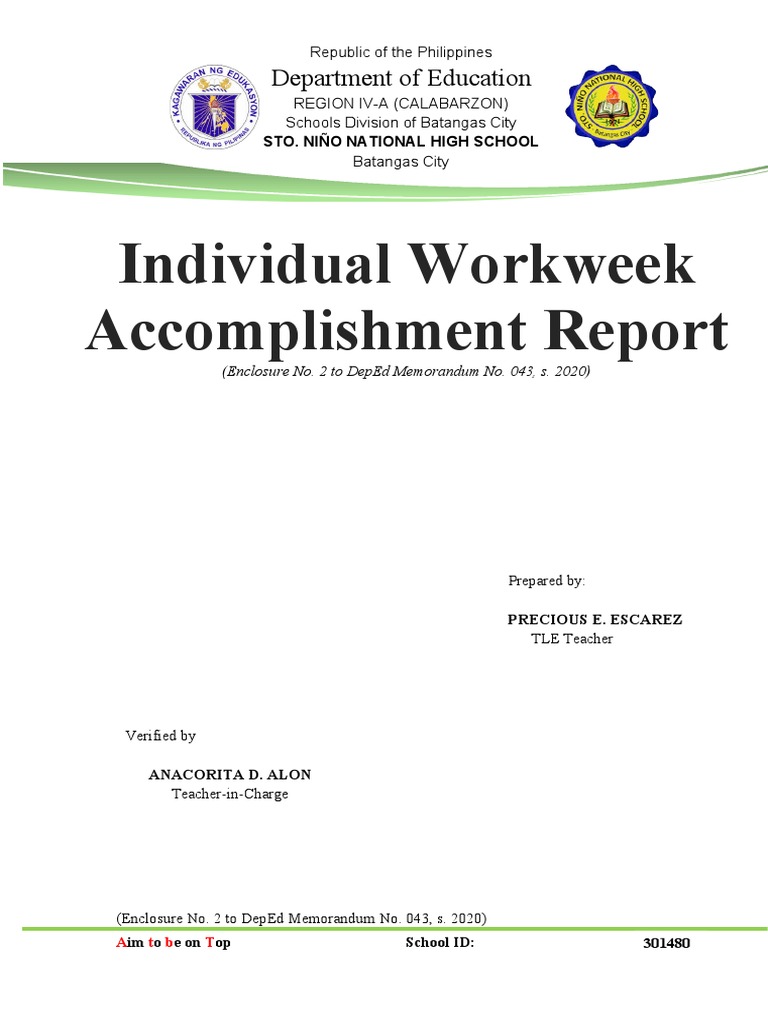 Individual Workweek Accomplishment Report: Department of Education ...
