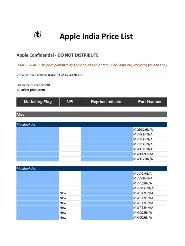 Apple Price List L518995A - Apple Premium Reseller in Delhi Nehru Place ...