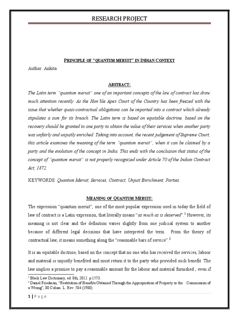 Concept of Quantum Meruit - Ankita | PDF | Damages | Breach Of Contract