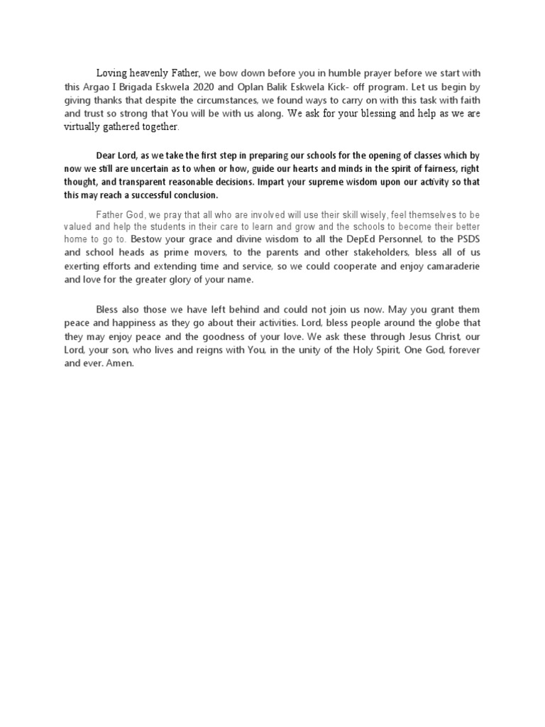 Brigada Opening Prayer | PDF | Wellness