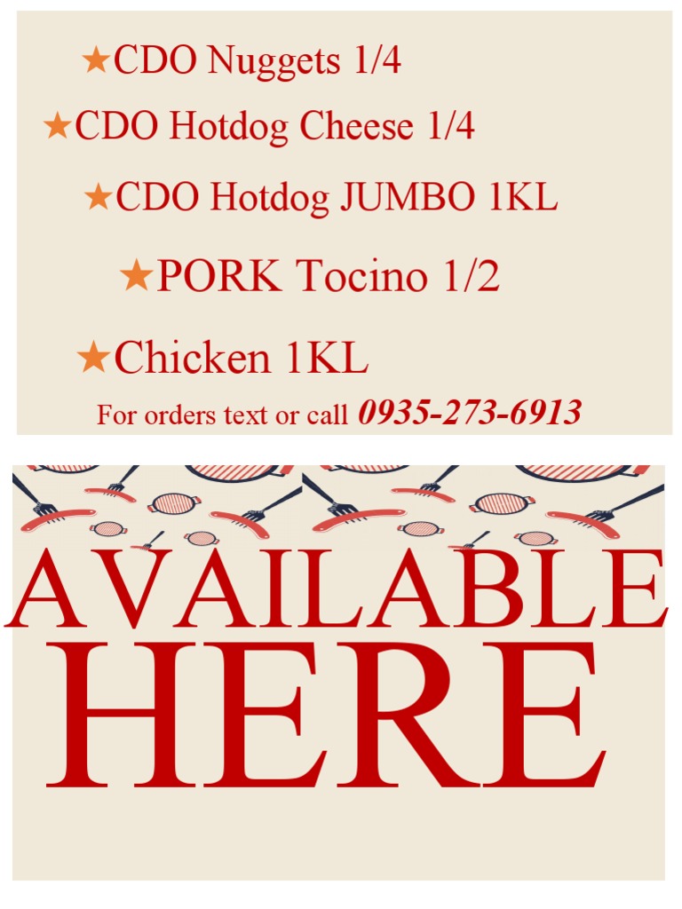 CDO Nuggets 1/4 CDO Hotdog Cheese 1/4 Cdo Hotdog Jumbo 1Kl: PORK Tocino ...