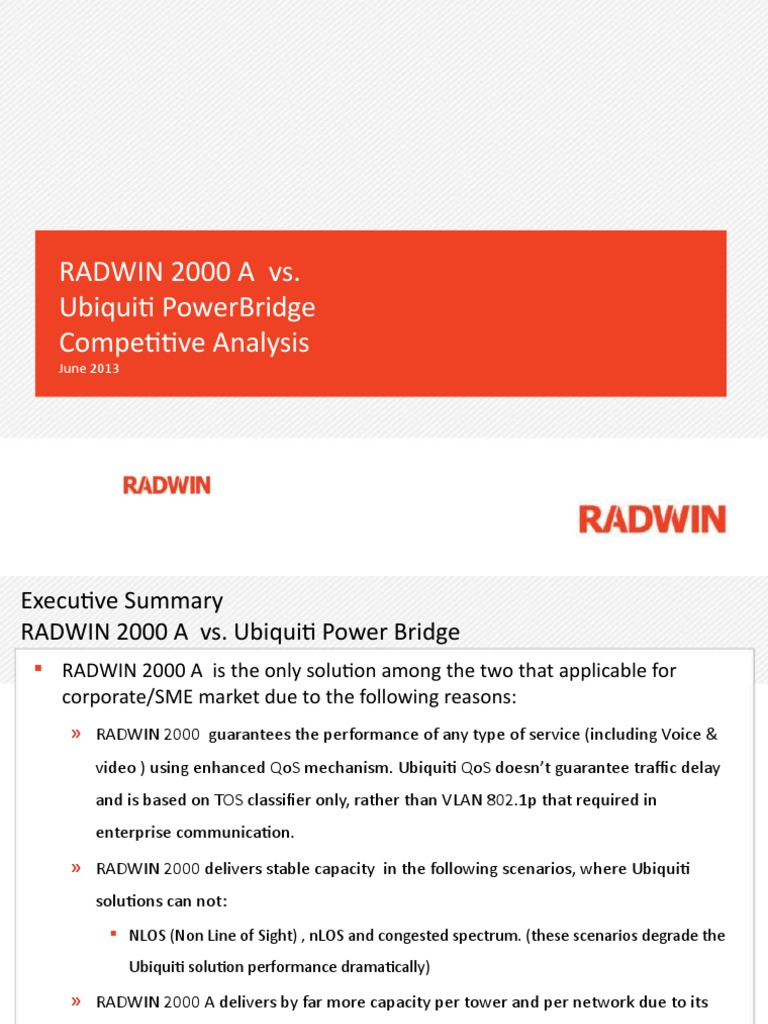 Radwin 2000 A vs. Ubiquiti Powerbridge Competitive Analysis | PDF | Quality Of Service ...