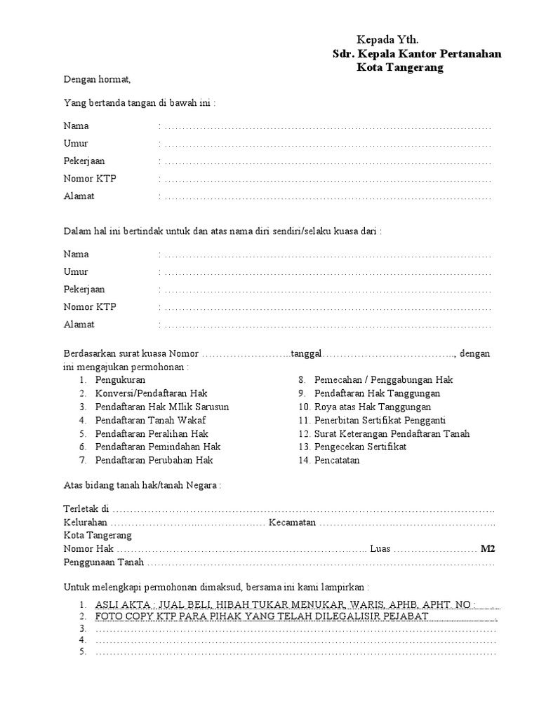 Permohonan Roya di BPN Tangerang | PDF