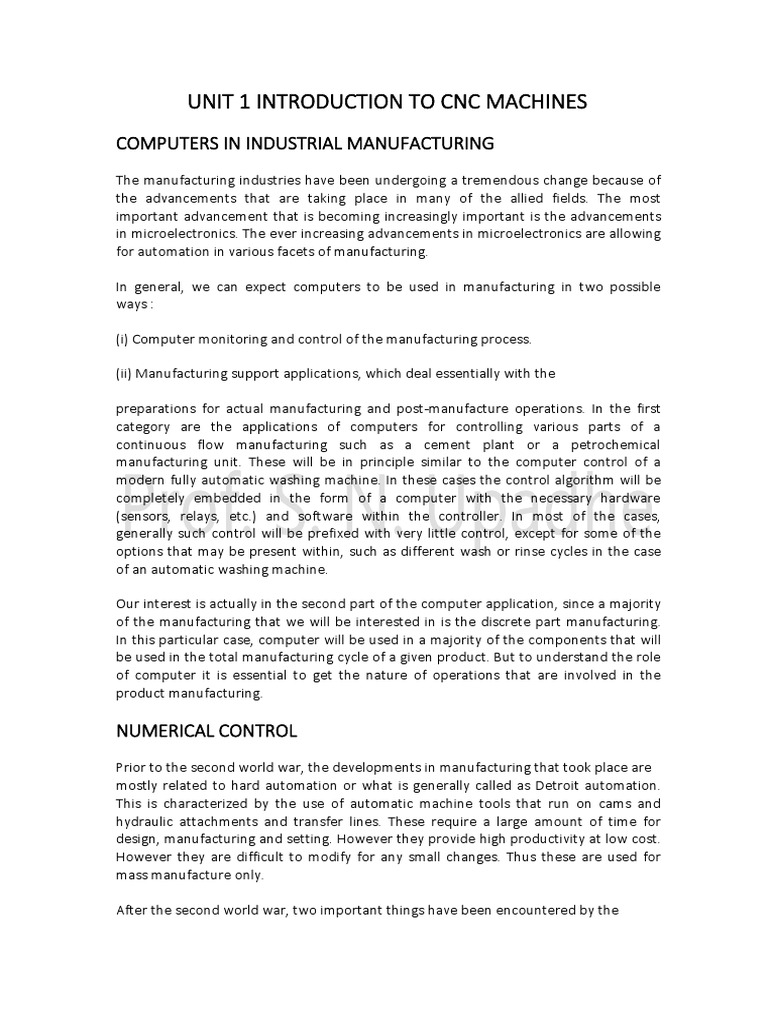 Unit 1 Introduction To CNC Machines: Computers in Industrial Manufacturing | PDF | Numerical ...