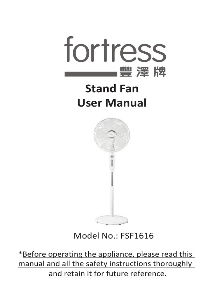 Stand Fan User Manual: Model No.: FSF1616 | PDF | Ac Power Plugs And ...