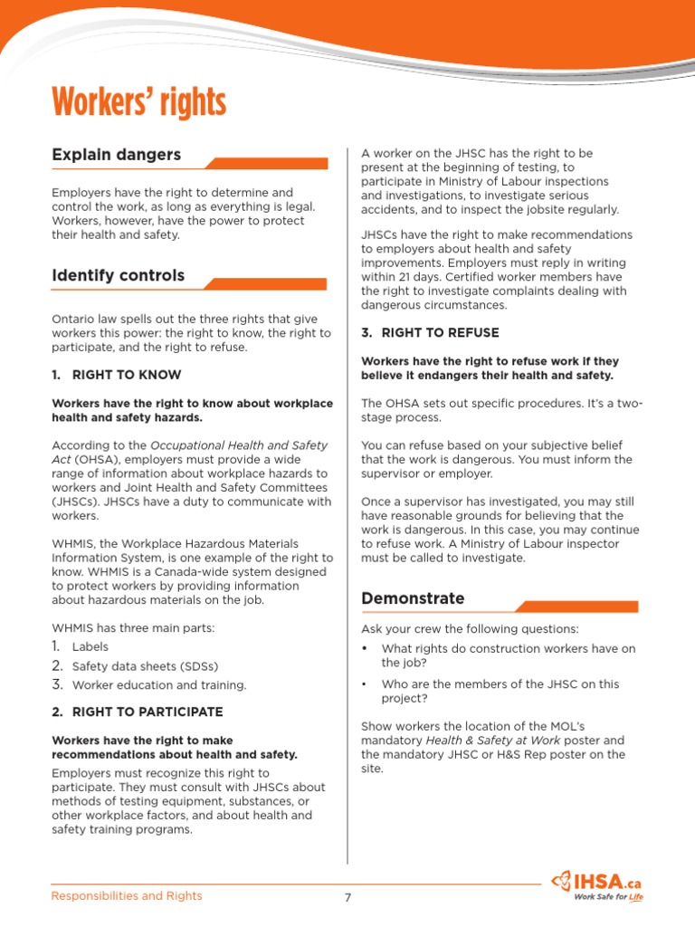 Workers' Rights in Health & Safety | PDF | Occupational Safety And ...