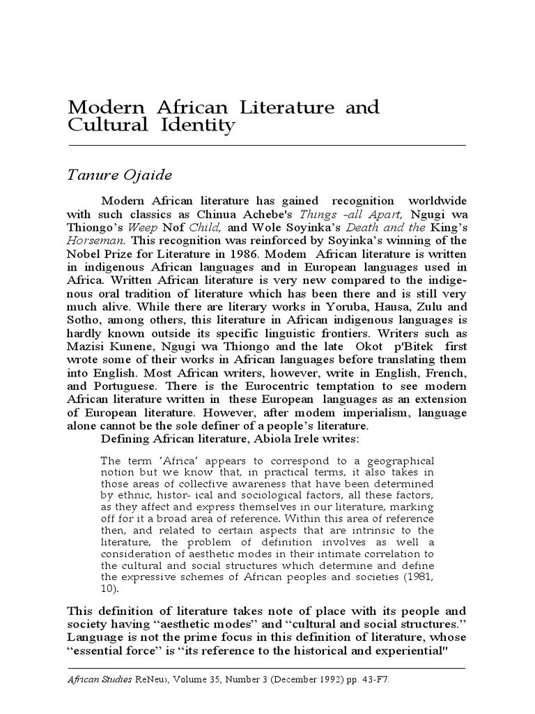Modern African Literature and Cultural Identity: Tanure Ojaide | PDF ...