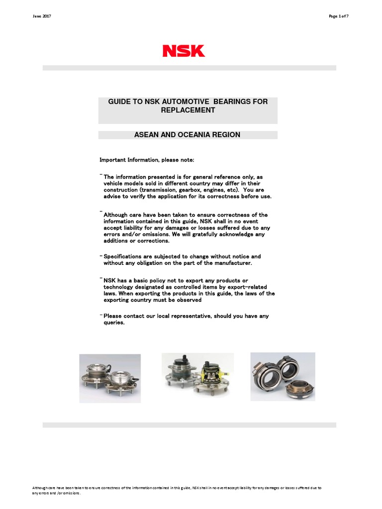 Guide To NSK Automotive Bearings For Replacement: June 2017 Page 1 of 7 ...