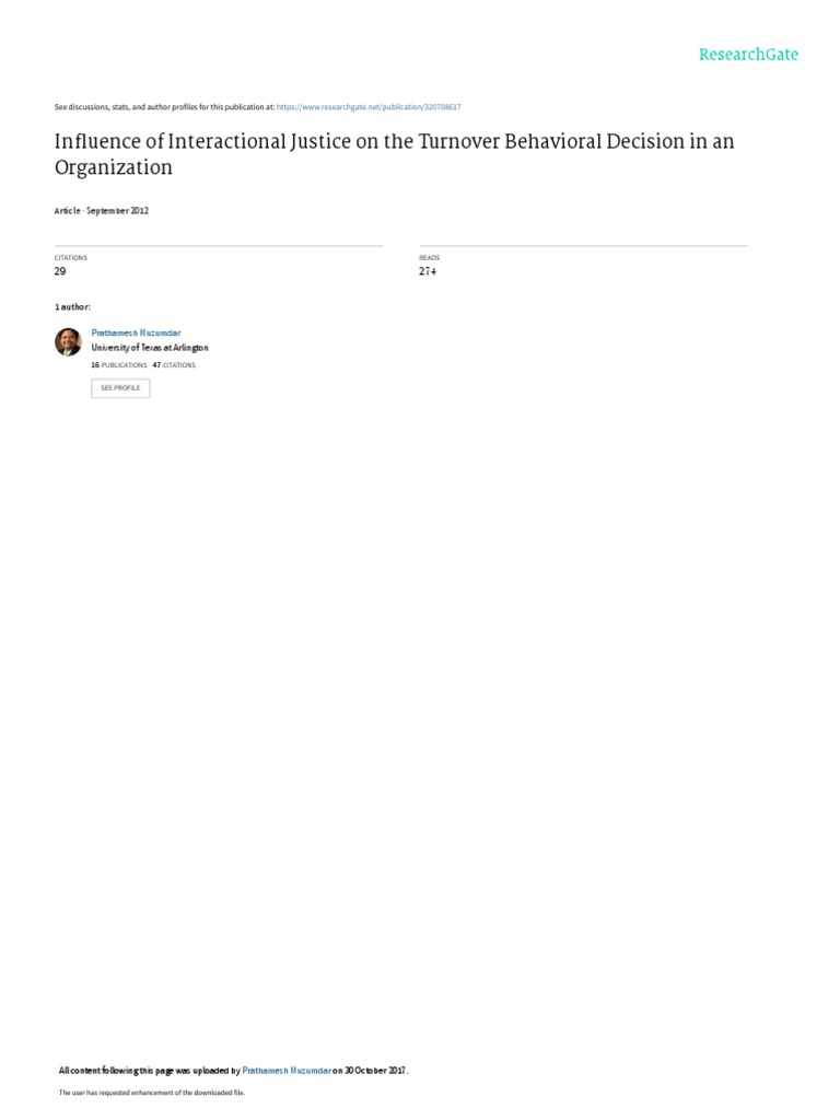 Influence of Interactional Justice On The Turnover Behavioral Decision ...