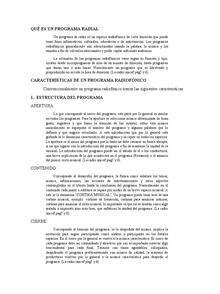 Características y elementos clave de un programa de radio | PDF | Radio ...